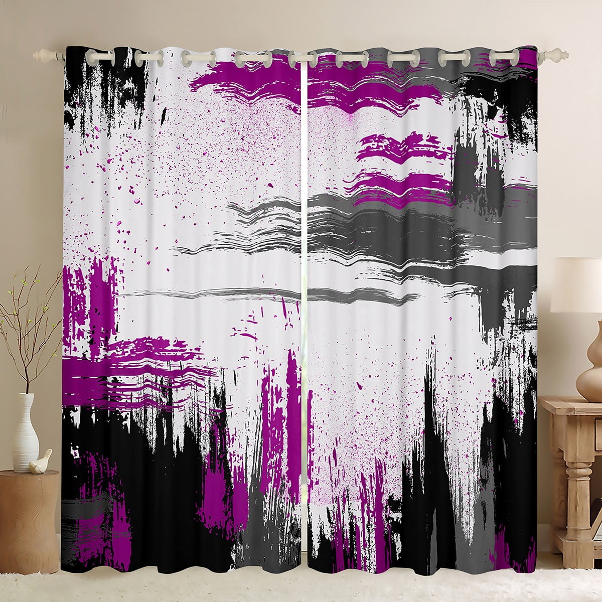 YST Abstract Oil Painting Curtains 38"X45",Purple Grey Black Insulated ...