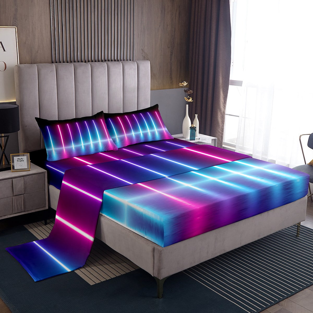 Erosebridal Abstract Ombre Bed Sheets Twin,Pink Teal Black Neon Sheet ...