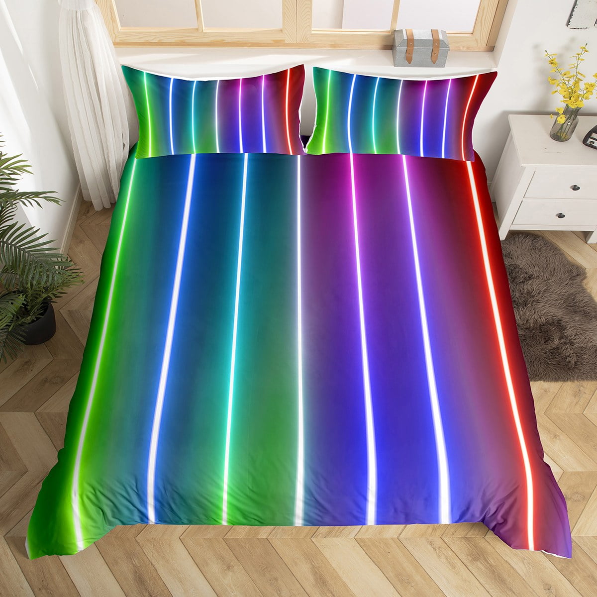 Abstract Ombre Bedding Set Full Blue Green Red Neon Duvet Cover Adult ...