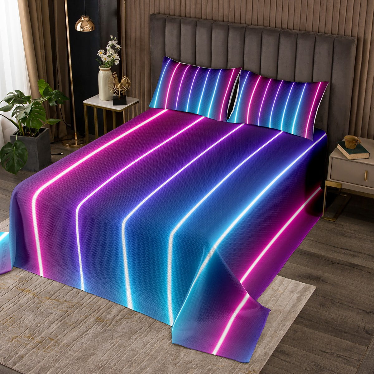 Erosebridal Abstract Ombre Bedspread Set King,Pink Blue Teal Neon Quilt ...