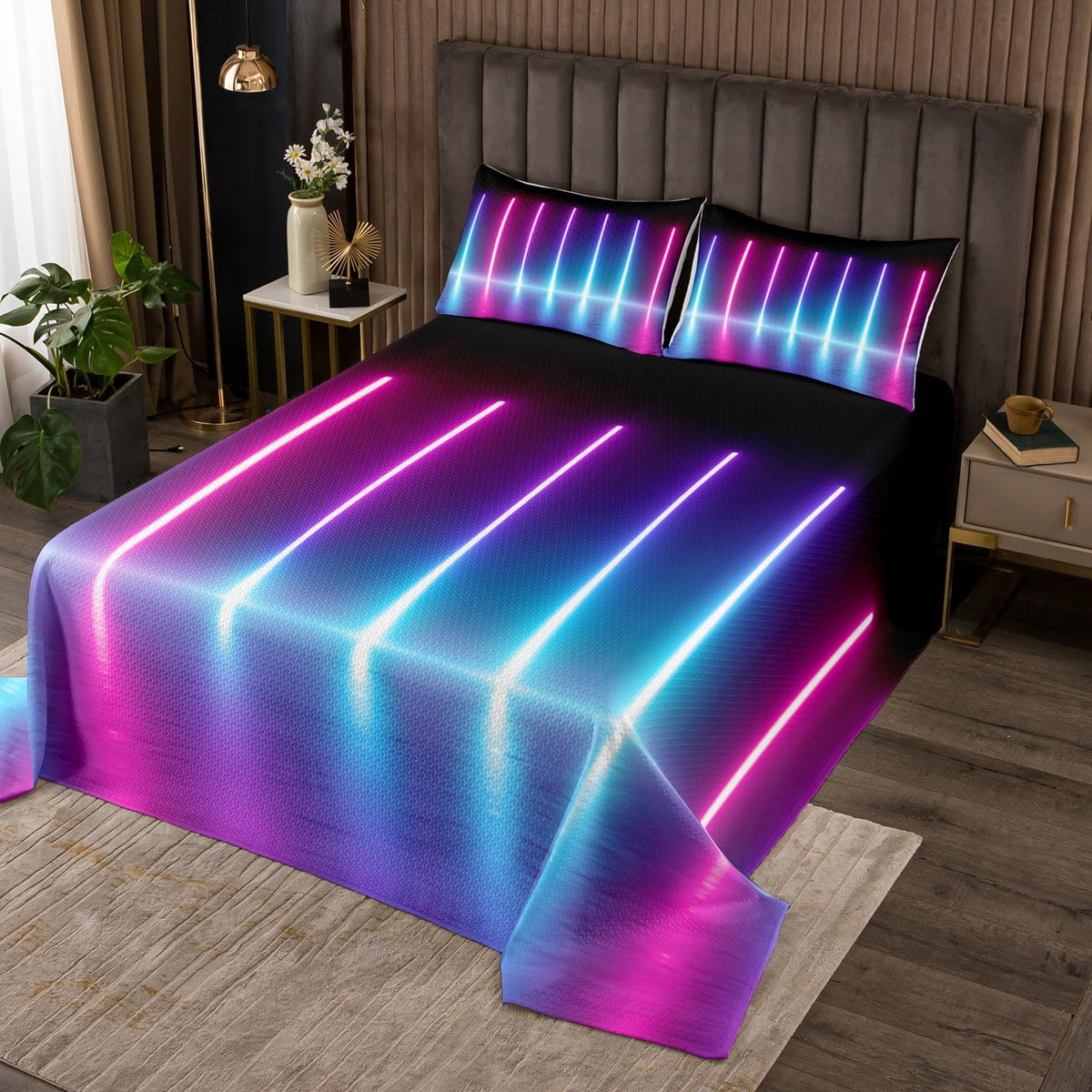 Erosebridal Abstract Ombre Bedspread Set King,Pink Teal Black Neon ...