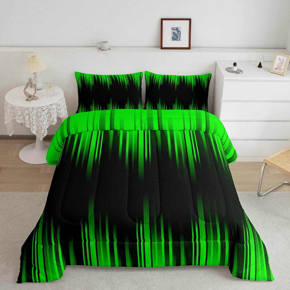 YST Abstract Ombre Comforter Set Full Green and Black Bedding Set for ...