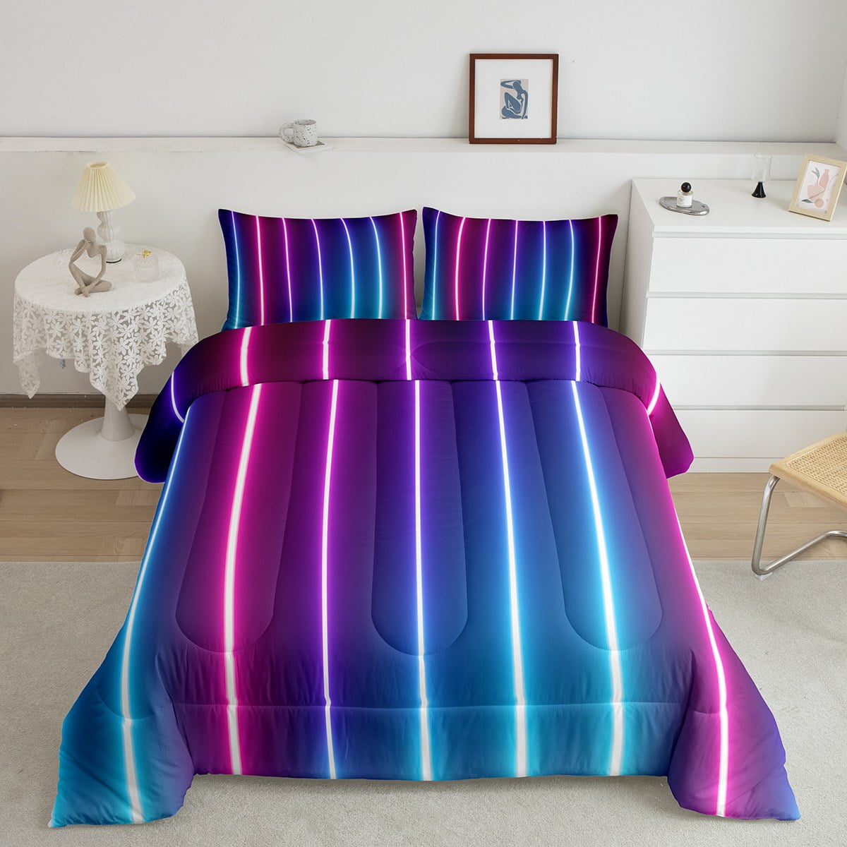 YST Abstract Ombre Comforter Set Full,Pink Blue Teal Neon Bedding Set ...