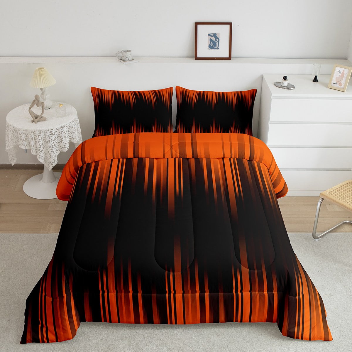 Erosebridal Abstract Ombre Comforter Set King Orange and Black Bedding ...