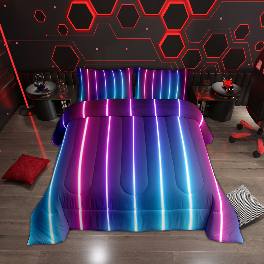 Abstract Ombre Comforter Set Queen,Pink Blue Teal Neon Bedding Set ...