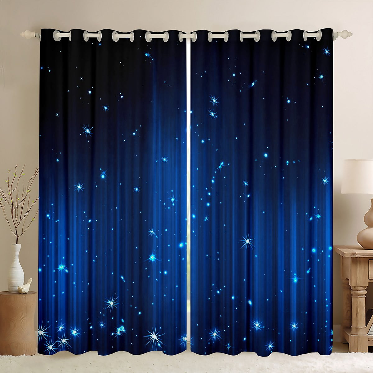 Erosebridal Abstract Ombre Curtains Black and Blue Window Curtains for ...