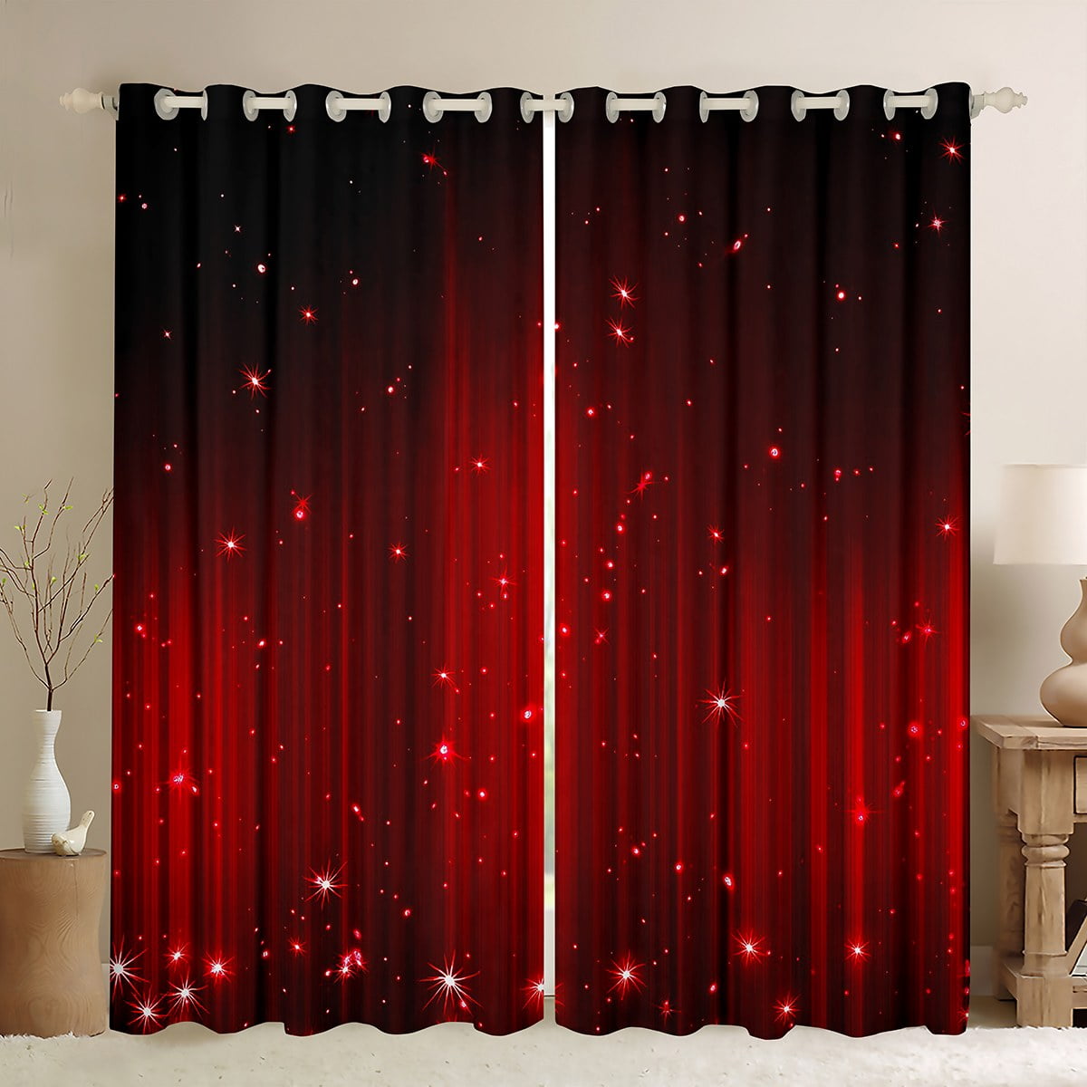 Abstract Ombre Curtains Teen Red and Black Window Curtains for Bedroom ...