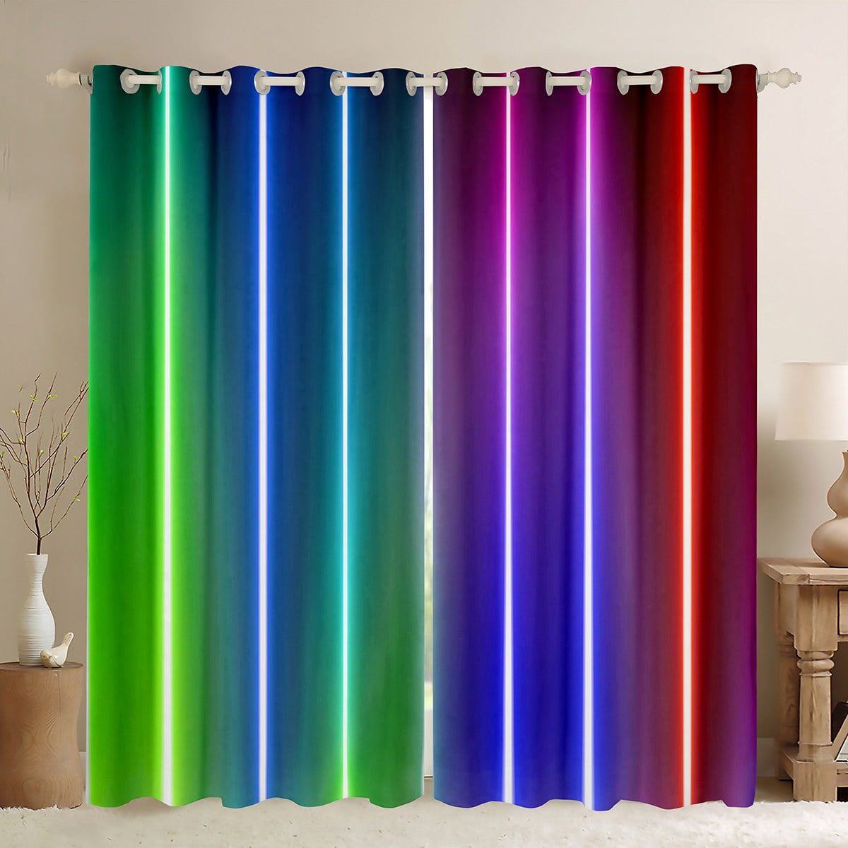 Abstract Ombre Curtains & Drapes Blue Green Red Neon Curtains Adult,Stripes Geometry Curtains 30 ...