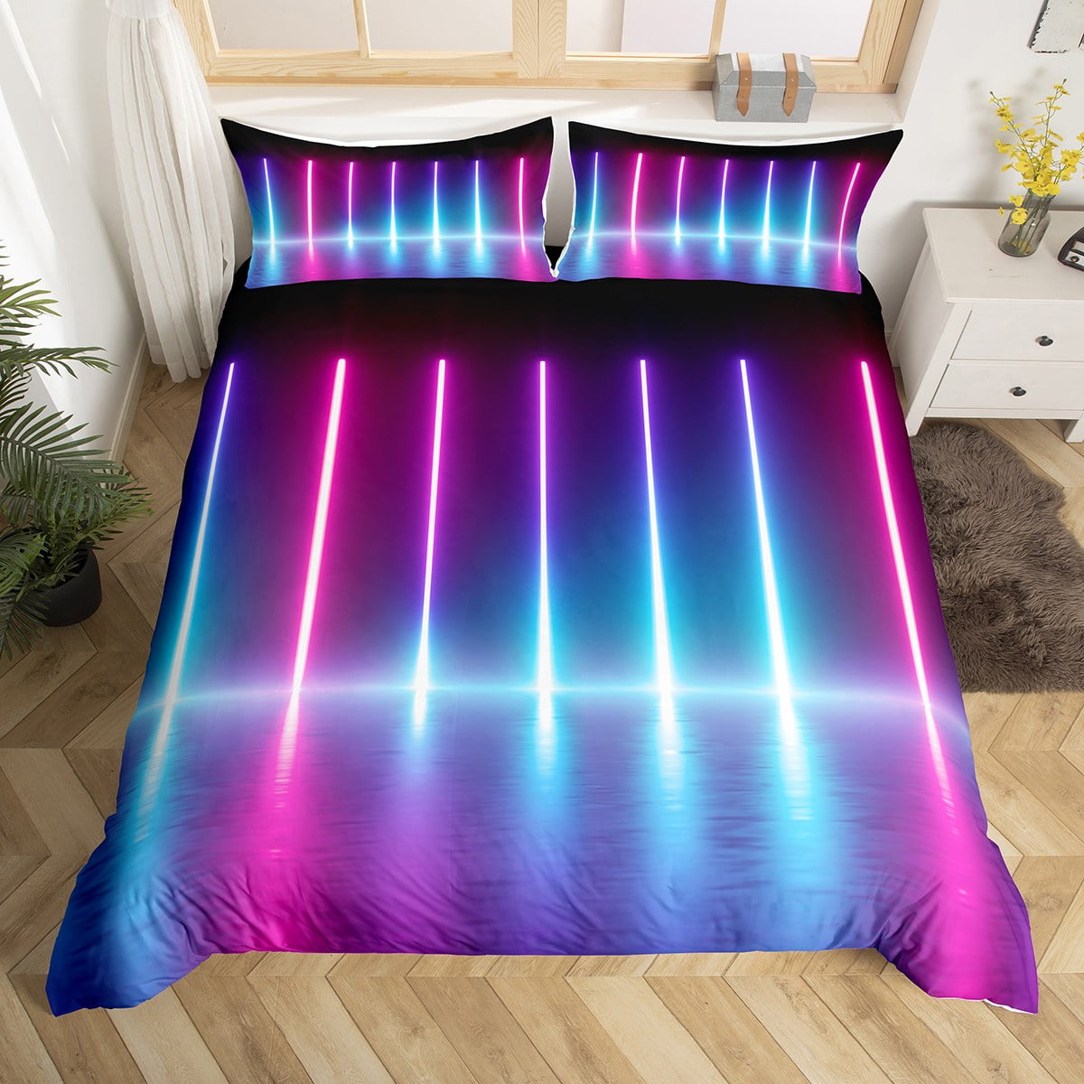 Erosebridal Abstract Ombre Duvet Cover Full,Pink Teal Black Neon ...