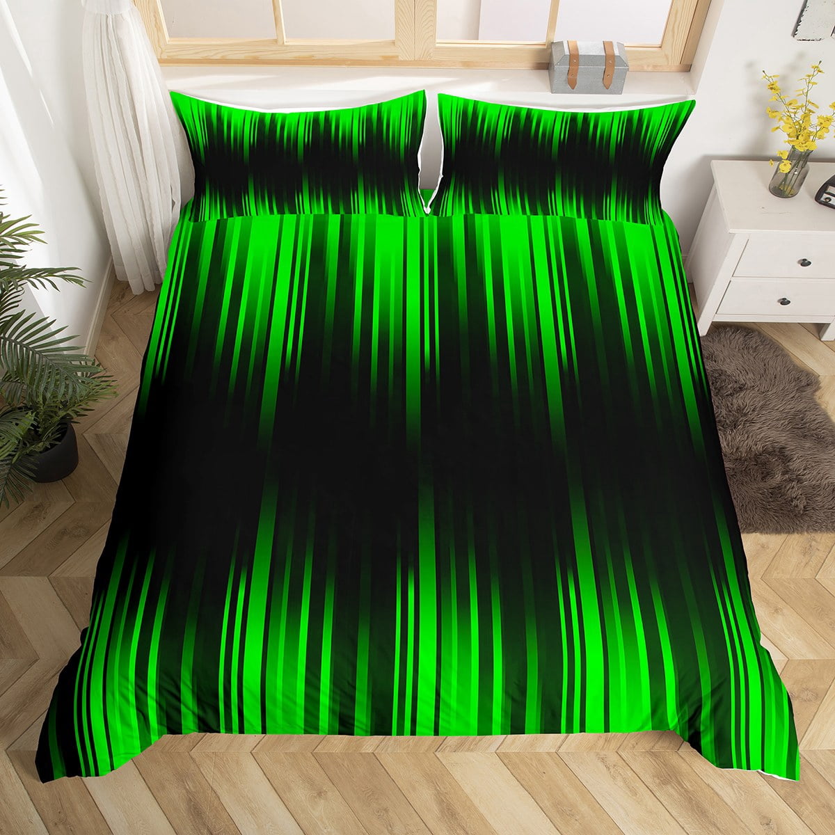 Erosebridal Abstract Ombre Duvet Cover King Green and Black Bedding Set ...