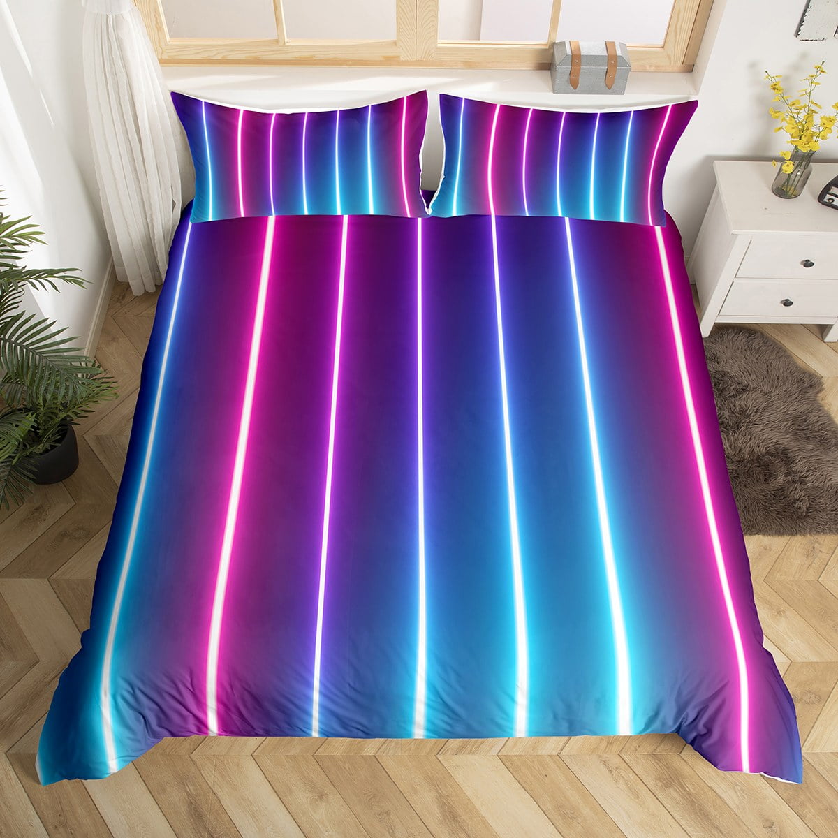 Erosebridal Abstract Ombre Duvet Cover Queen,Pink Blue Teal Neon ...