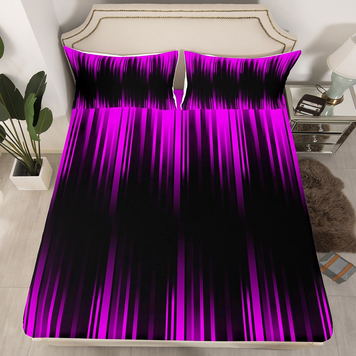 Abstract Ombre Fitted Sheet Full Purple and Black Bed Sheets Adult ...