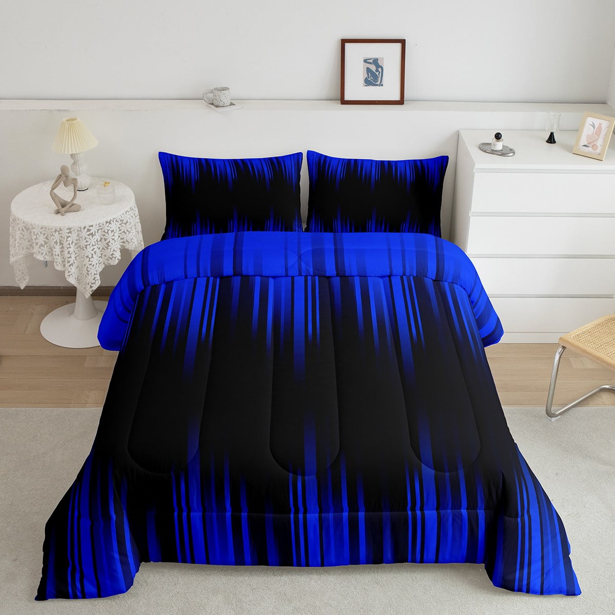 Abstract Ombre Queen Comforter Set Royal Blue and Black Bedding Set ...