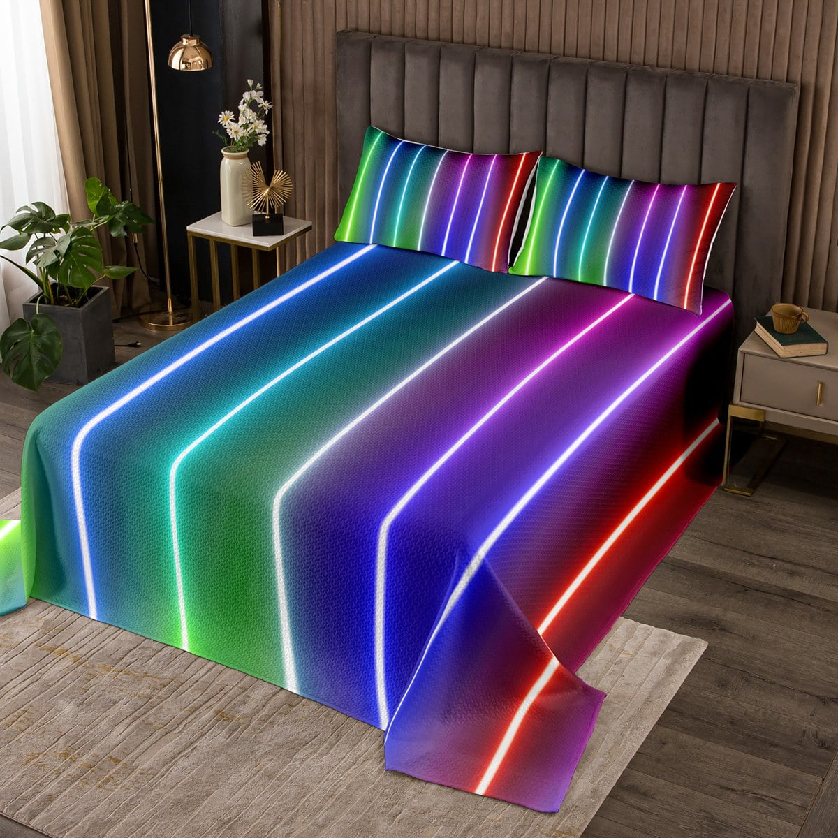 Erosebridal Abstract Ombre Quilt Set Queen Blue Green Red Neon ...