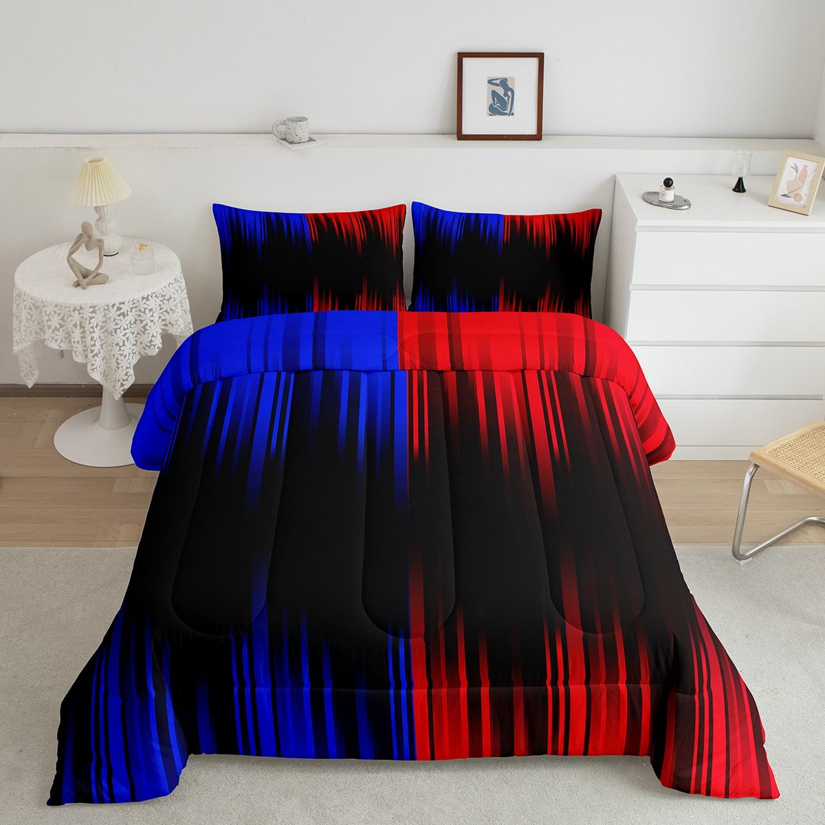 Erosebridal Abstract Ombre Twin Comforter Set Blue Red Black Bedding ...