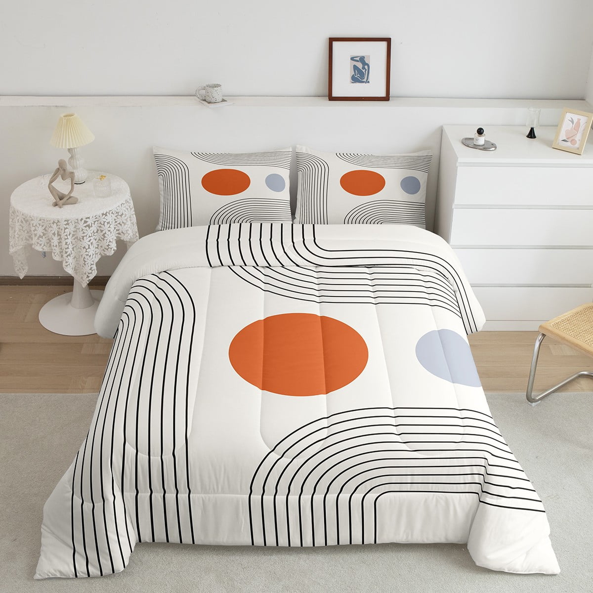 YST Abstract Red Sun Bedding Set Full Geometric Lines Comforter Set ...