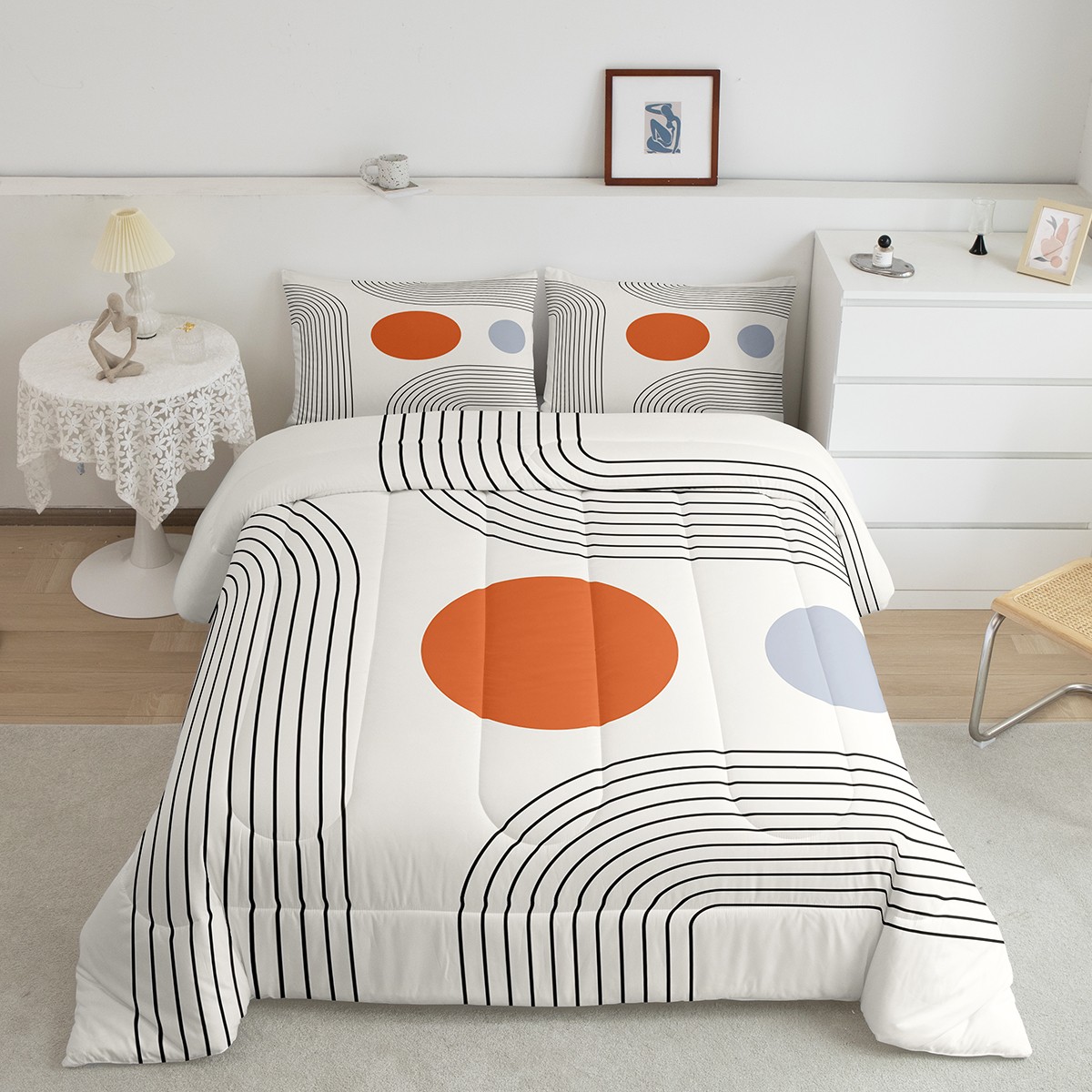 YST Abstract Red Sun Bedding Set Queen Geometric Lines Comforter Set ...