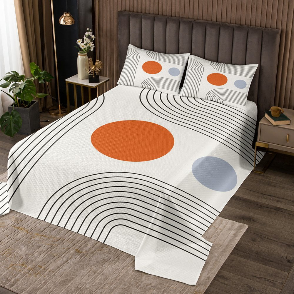 YST Abstract Red Sun Bedspread Queen Size Geometric Lines Quilt Set ...