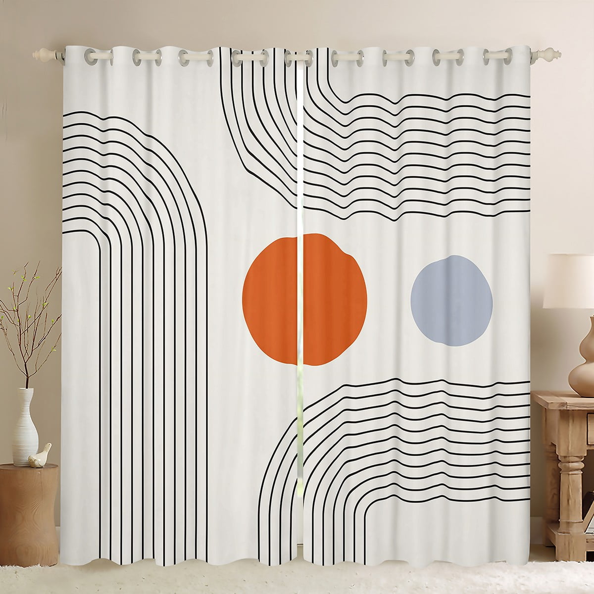 YST Abstract Red Sun Curtains & Drapes Geometric Lines Blackout ...