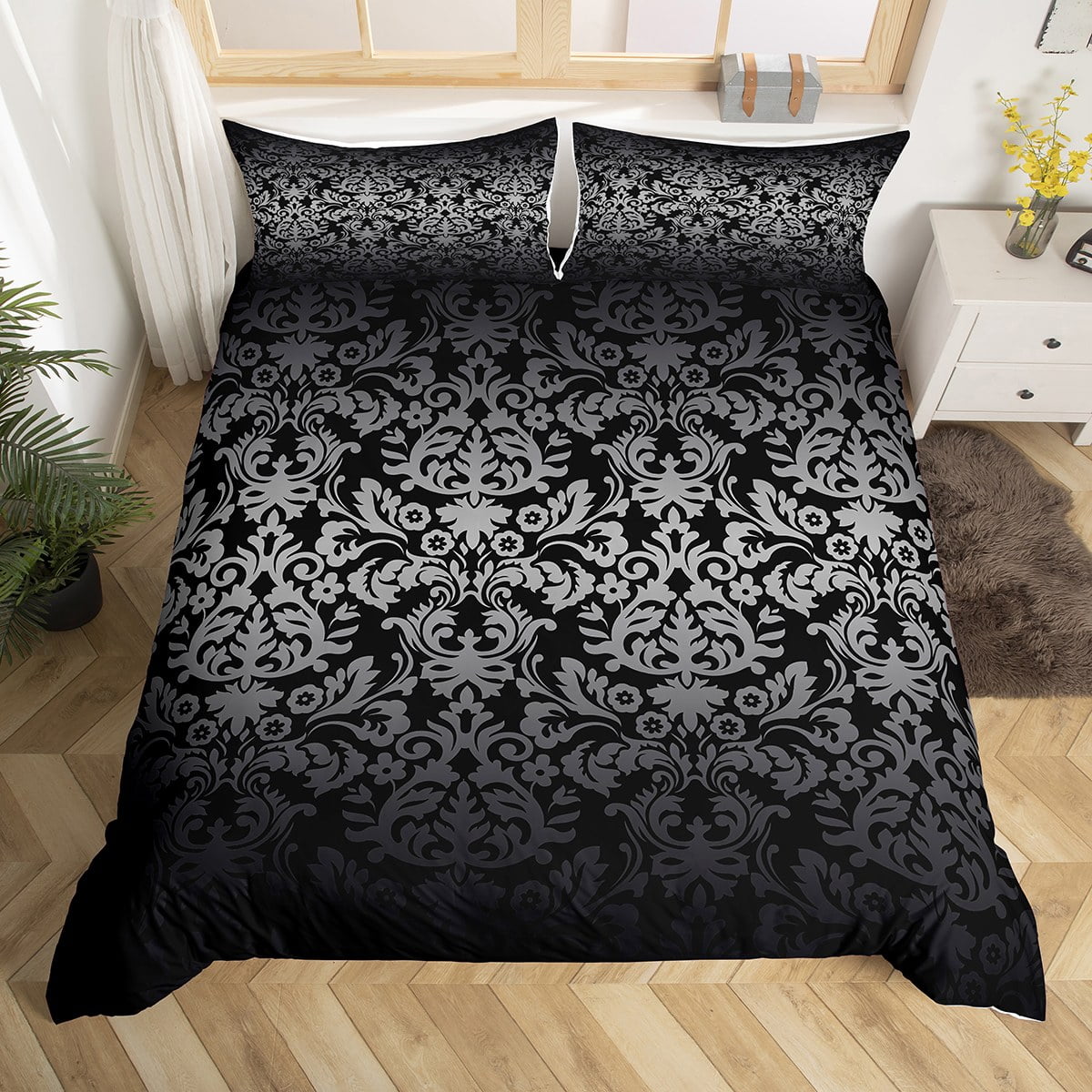 YST Adults Black Gothic Duvet Cover Twin,Goth Paisley Damask Bedding ...