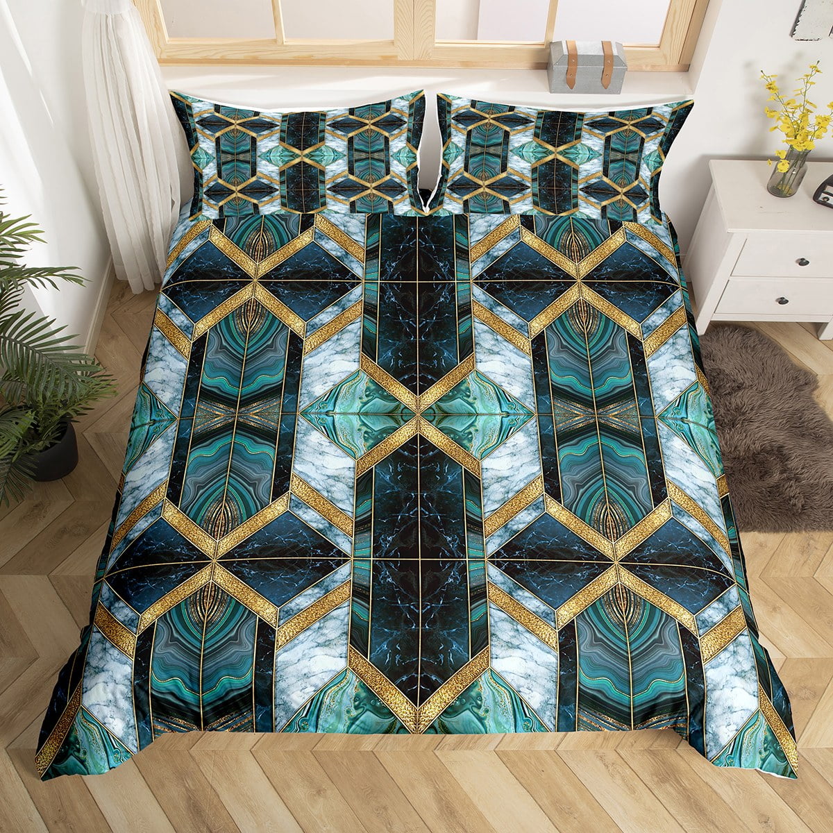 Erosebridal Adults Teal Blue Marble Bedding Set Queen Turquoise Marble ...
