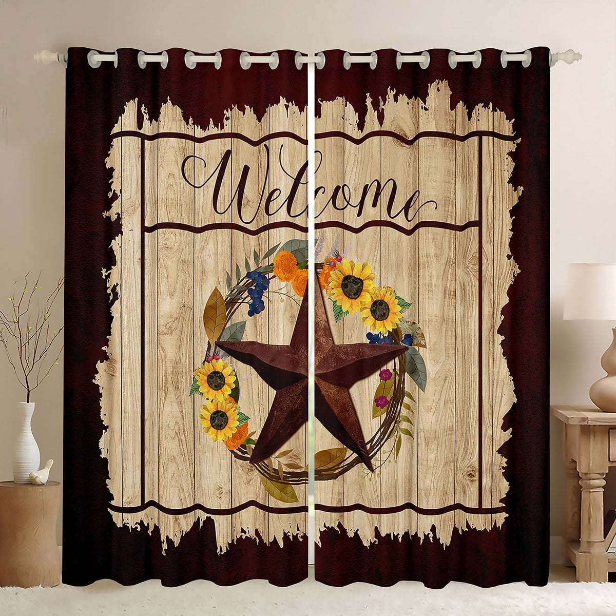 YST Adults Texas Star Curtains 42"Wx63"L Western Window Curtains For ...