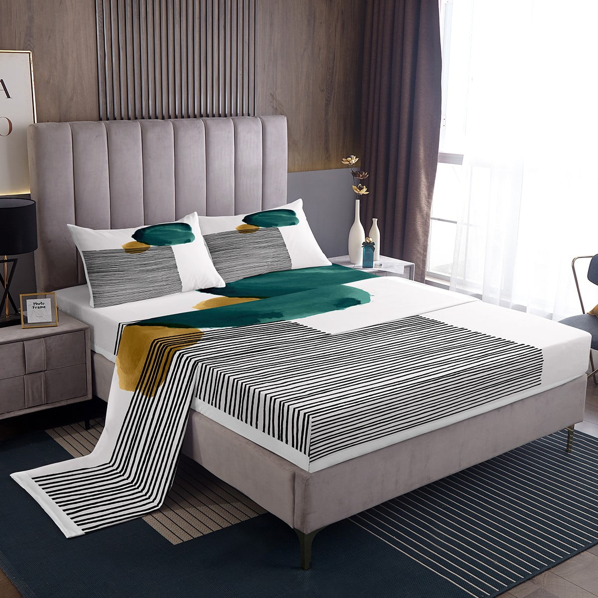 YST Aesthetic King Sheets Modern Bed Set, Abstract Lines Stripes Bed ...