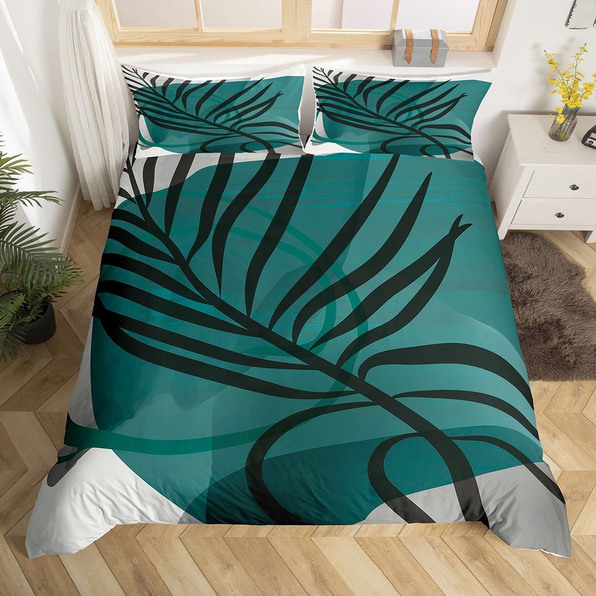 YST Aesthetic Minimalist Bed Set Blackish Green Grey Duvet Cover ...