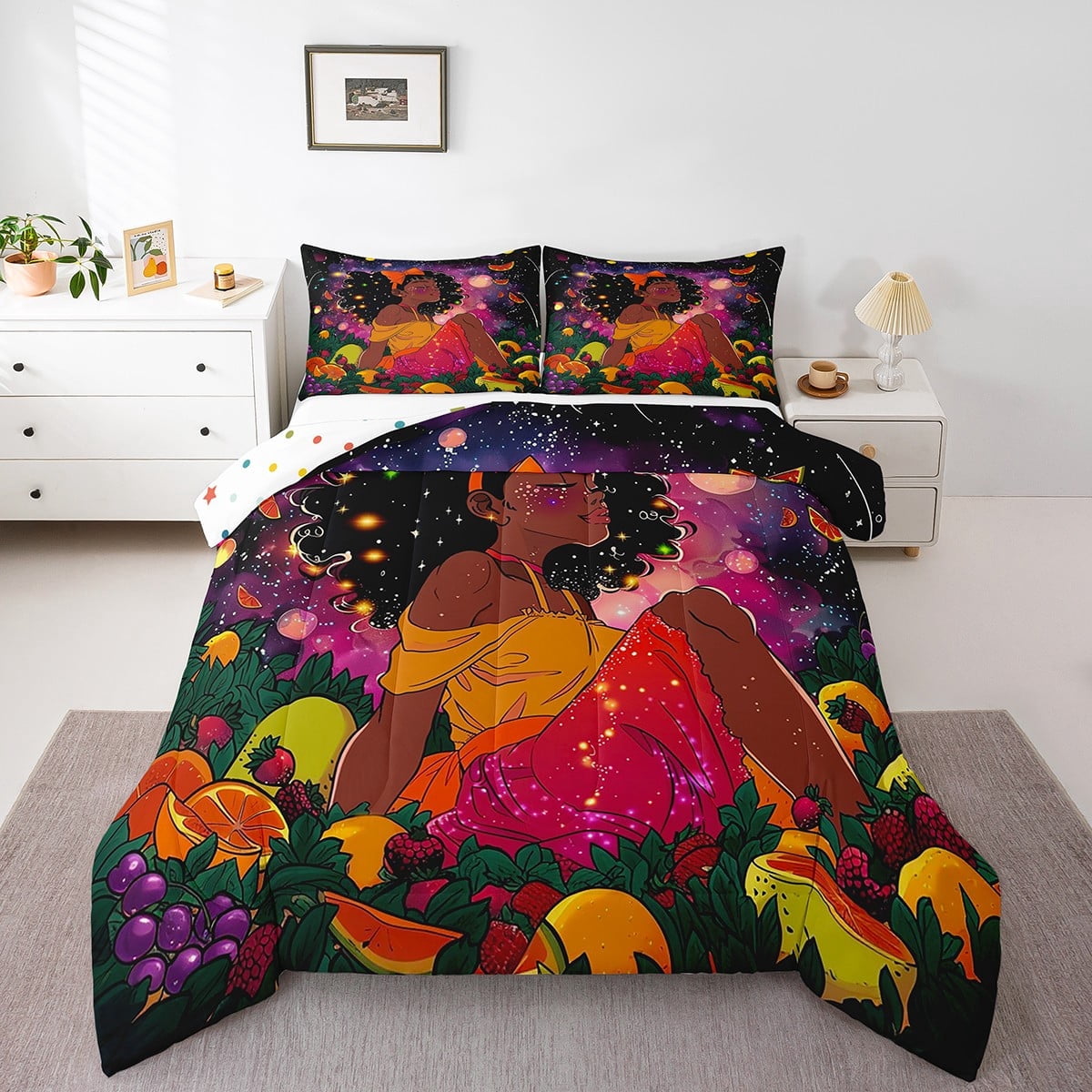African American Black Girl Twin Comforter Set for Kids Girls,Cute ...