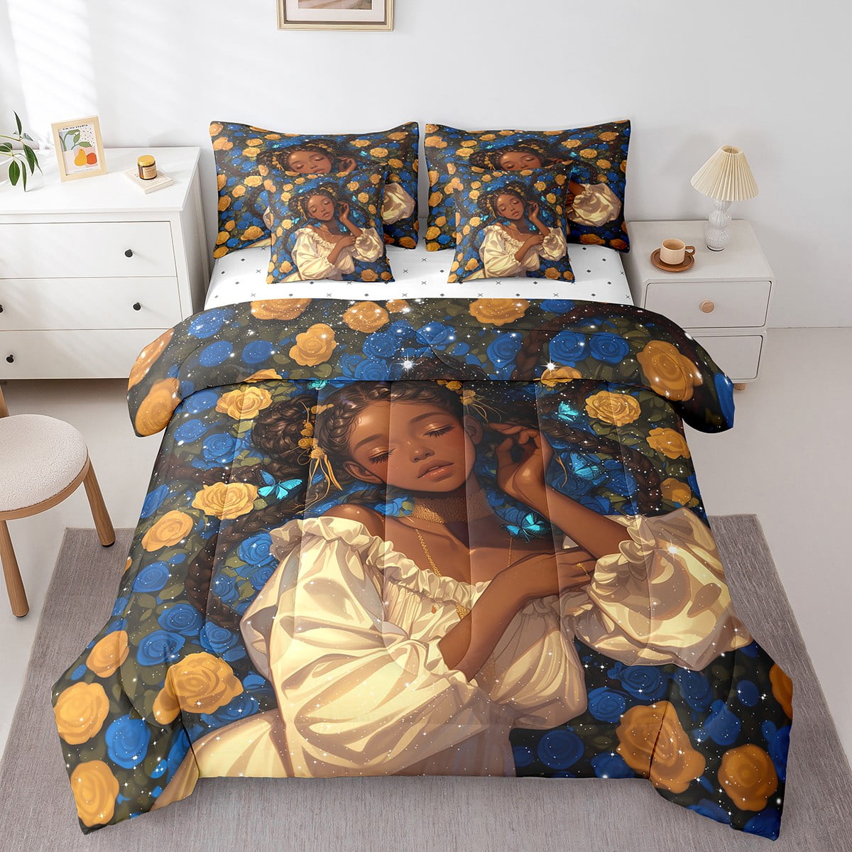 YST African Style American Black Girls King Bedding Set 7 Piece,Yellow ...