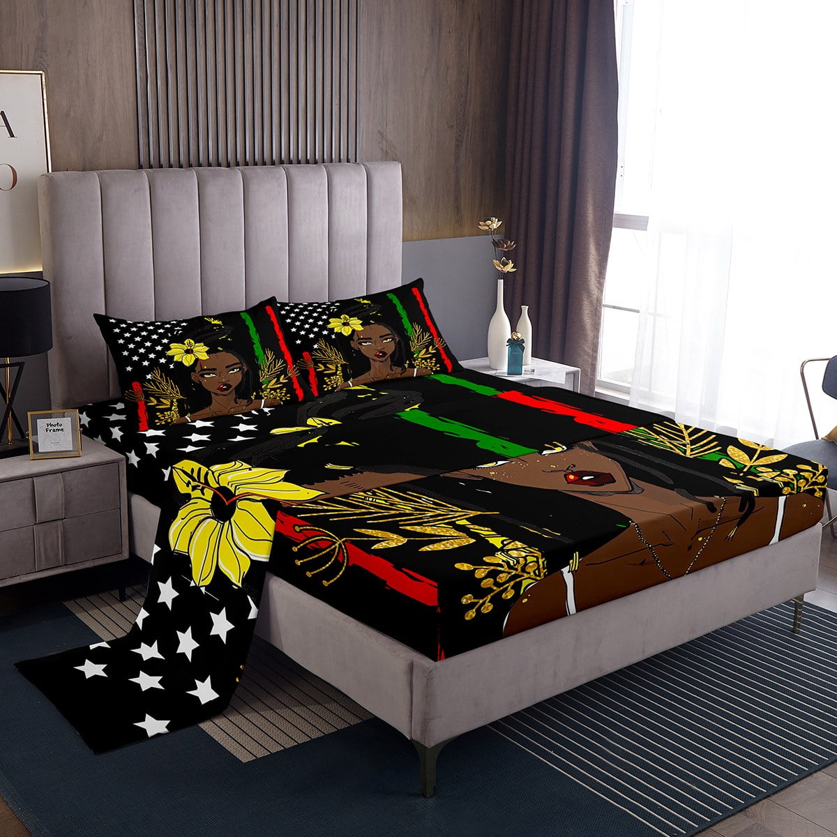 African Women Bed Sheets Full Size, Kawaii Black Magical Sheet Set For ...