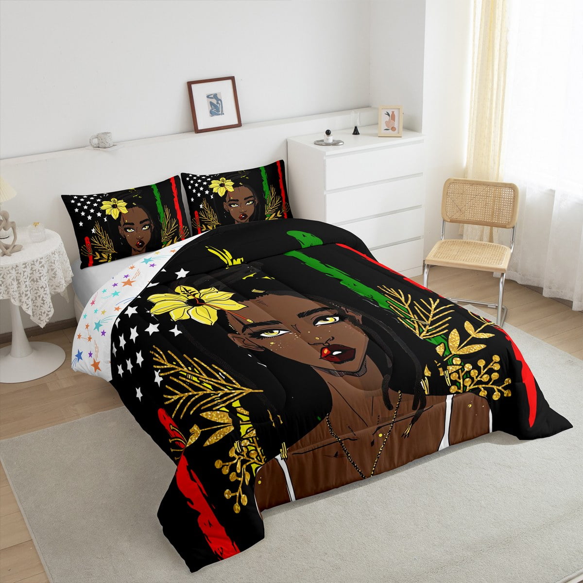 YST African Women Comforter Set King Size, Kawaii Black Girls Magical ...