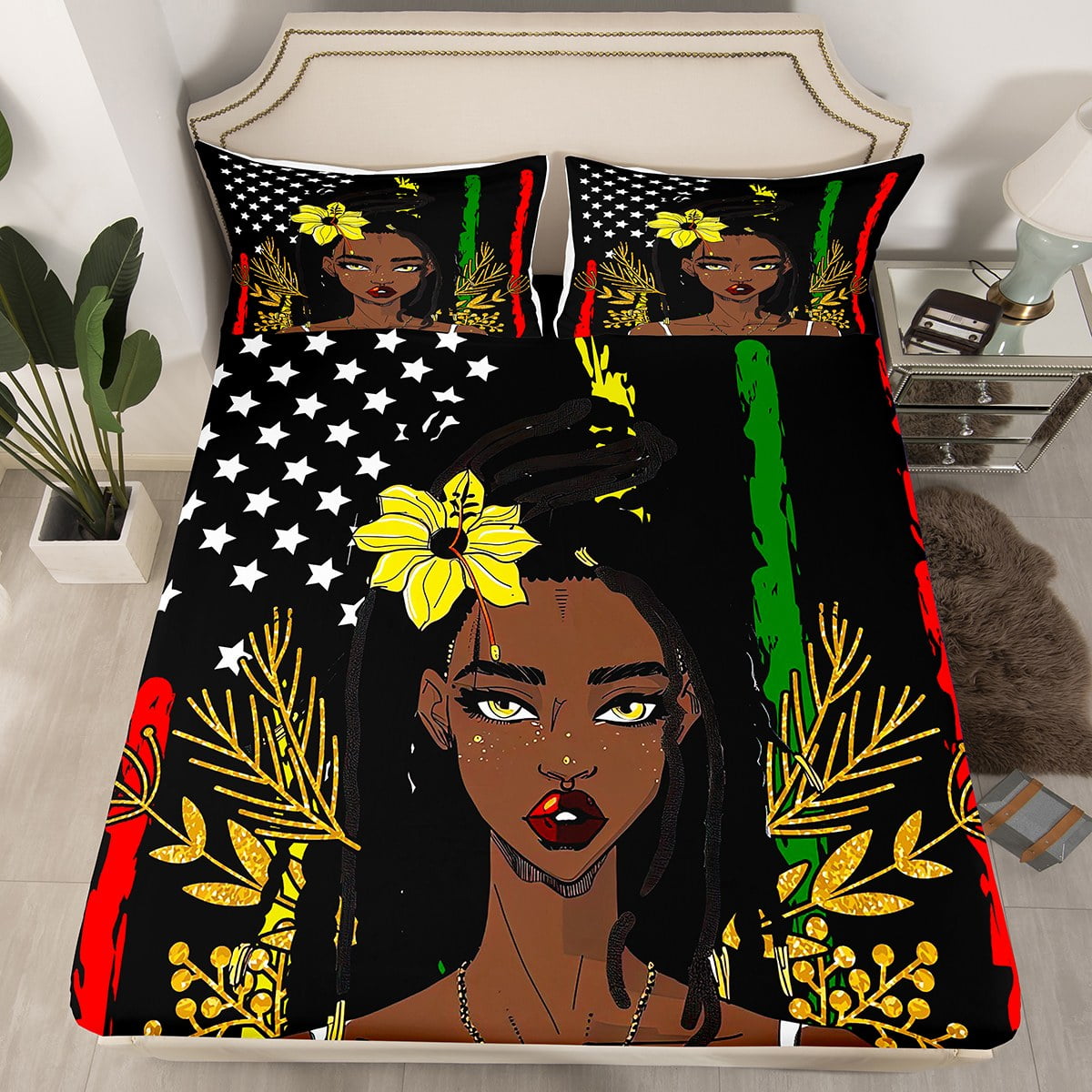 Erosebridal African Women Fitted Sheet Twin Size, Kawaii Black Magical ...