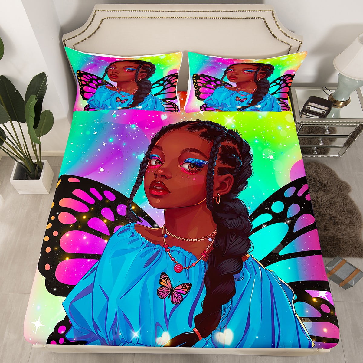 Erosebridal Afro Full Size African American Black Fitted Sheet Princess ...