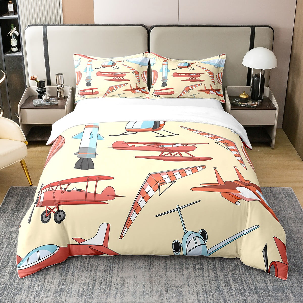 YST Aircraft 100% Cotton Duvet Cover Queen 3Pcs,Vintage Airplane ...