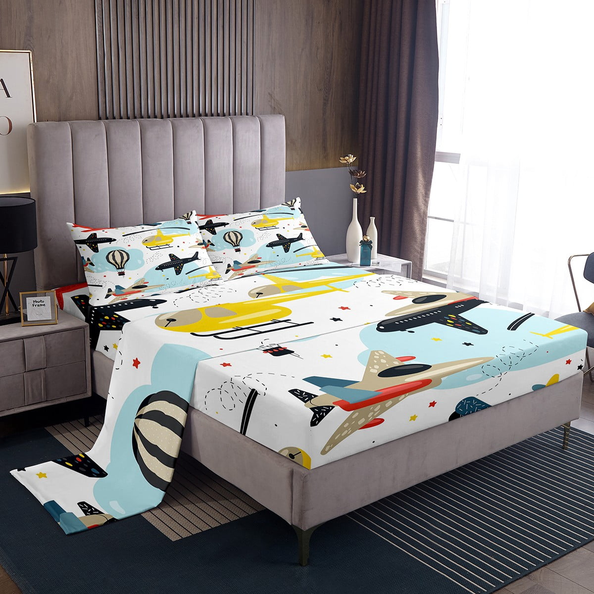 YST Aircraft Bed Sheets Set Queen,Airplane Sheet Set for Boys Girls ...
