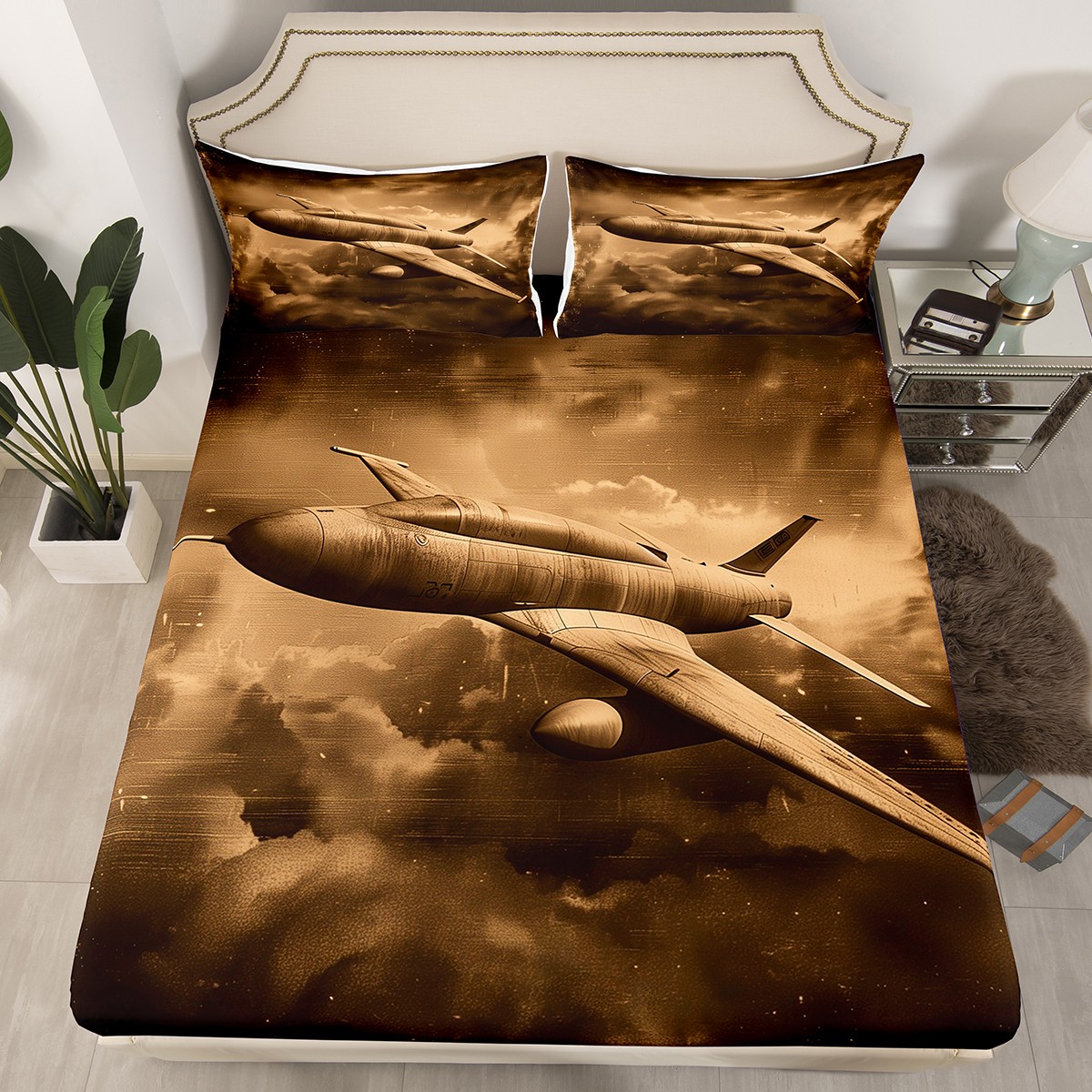 YST Aircraft Bed Sheets Vintage World War Airplane Theme Bedding Set ...