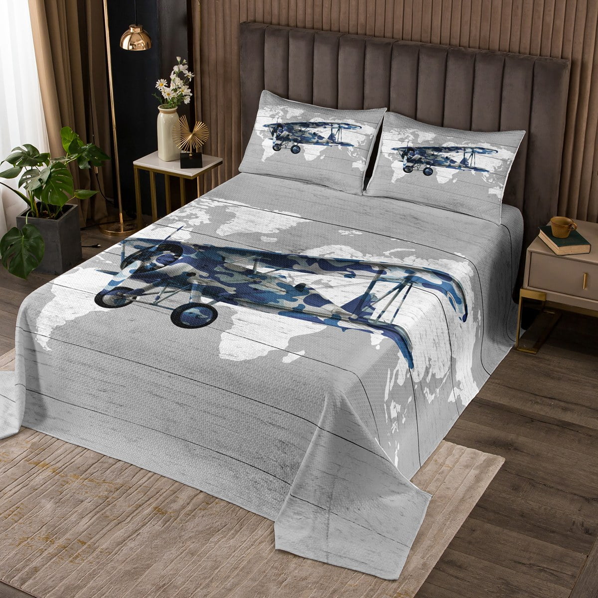 Aircraft Bedspread Queen Size ,Map Quilt Bedding Set Aviation Decor ...