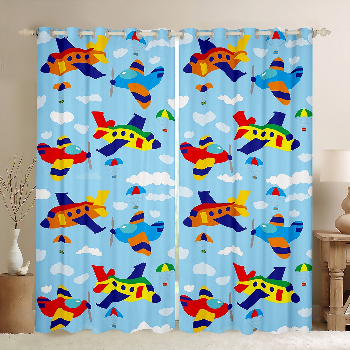 YST Aircraft Blackout Curtains for Boys Aviation Theme Bedroom,Kids ...