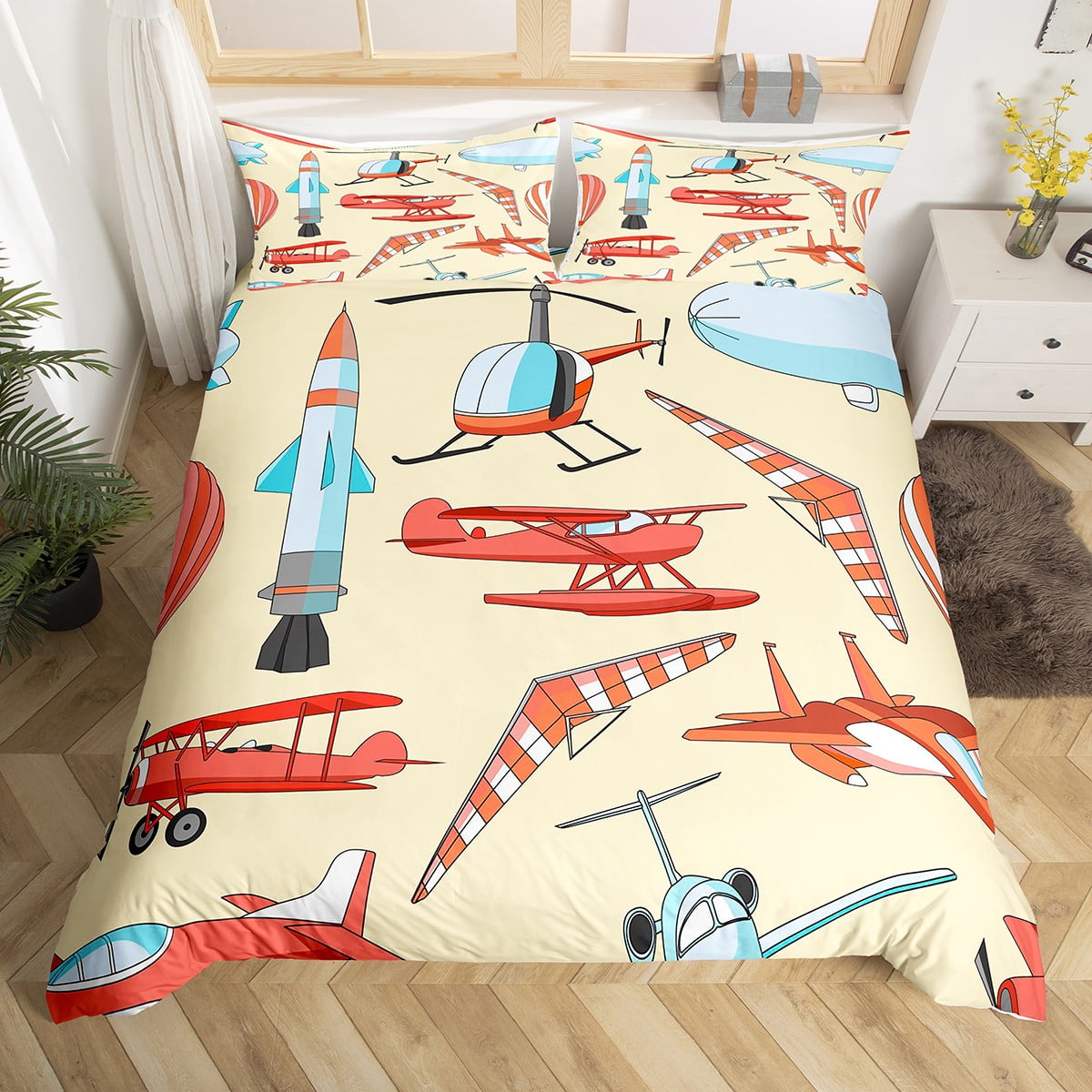 YST Aircraft Duvet Cover Queen 3Pcs,Vintage Airplane Comforter Cover ...
