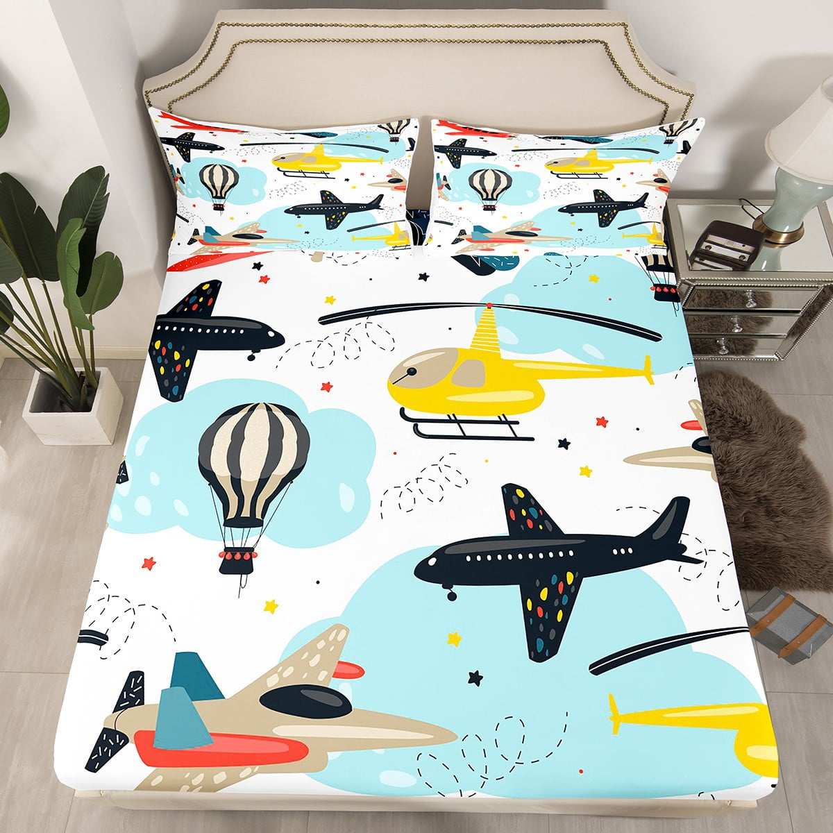 YST Aircraft Fitted Sheet Full,Airplane Bed Sheets for Boys Girls Kids ...
