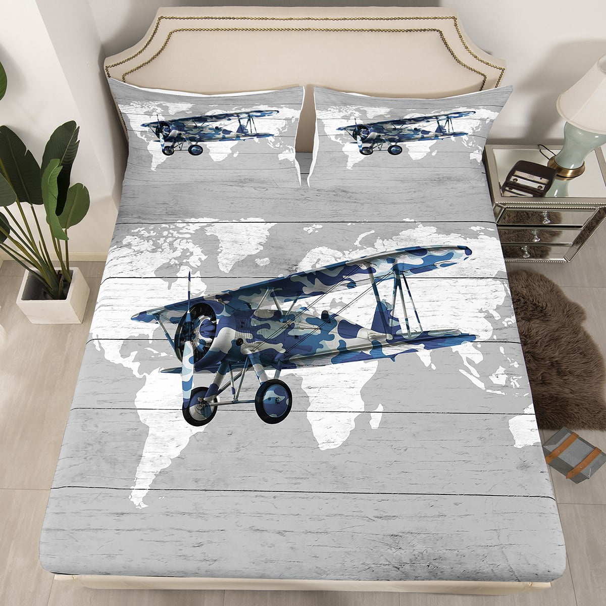 YST Aircraft Fitted Sheet Twin for Boys Girls Kids,Map Bedding Set ...