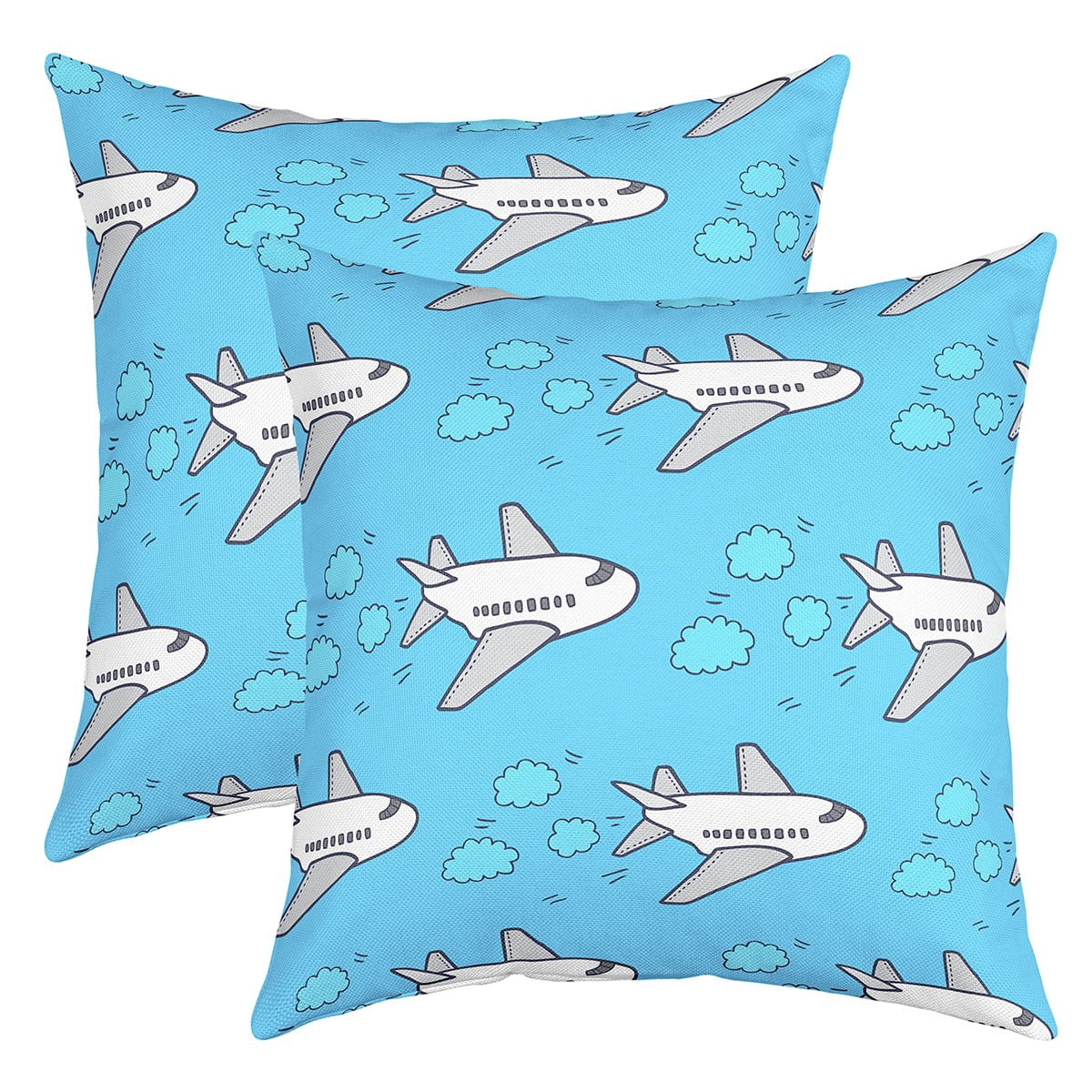 YST Aircraft Pillow Covers 18x18 Inch Set of 2,Blue and White Airplane ...
