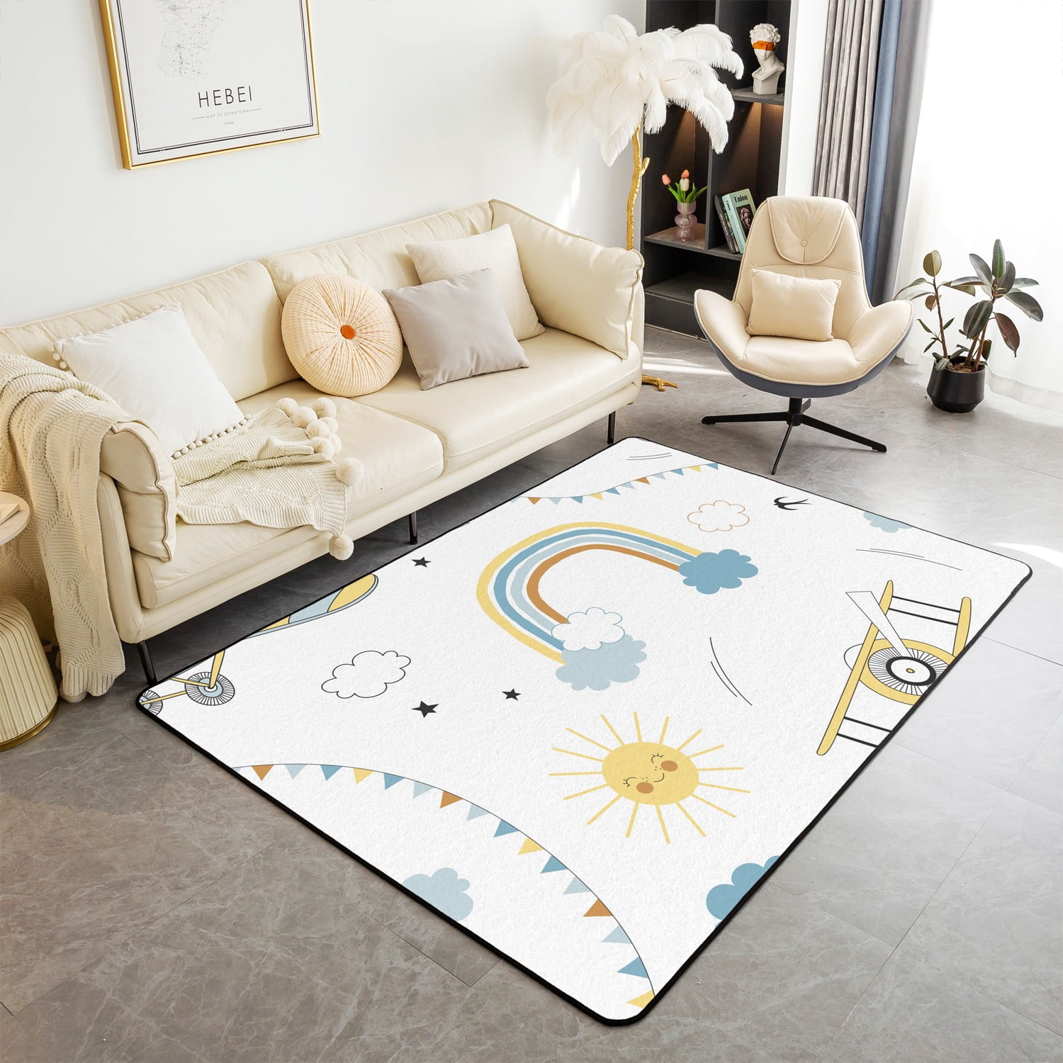 Erosebridal Airplane Area Rug Toddler Bedroom,Rainbow Carpet 3x5 ...