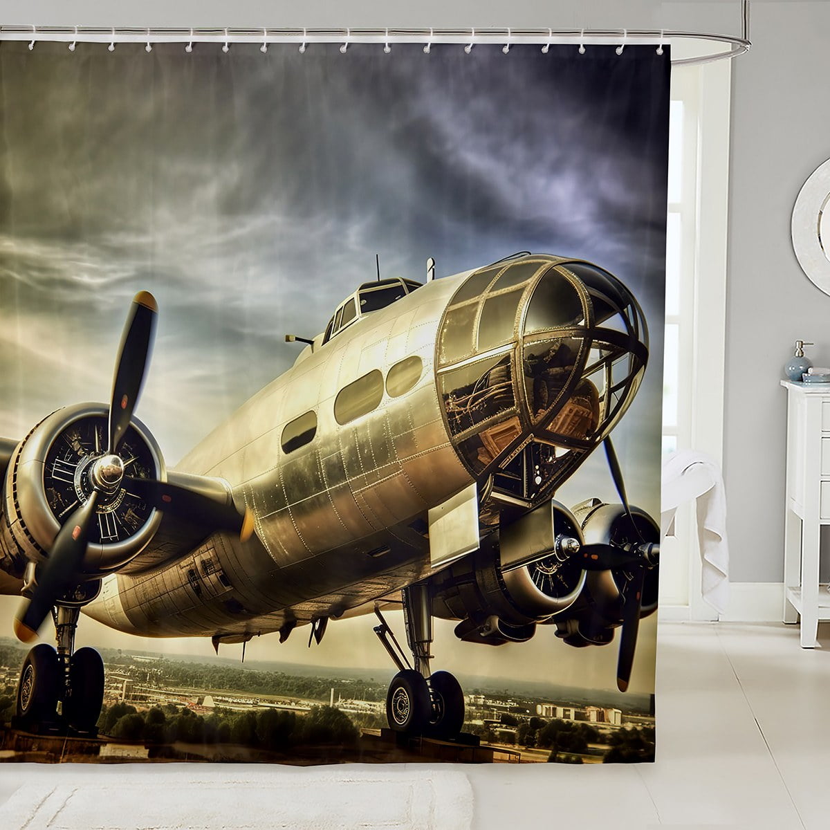 Airplane Bathroom Shower Curtain Sets Military Aircraft Shower Curtain ...