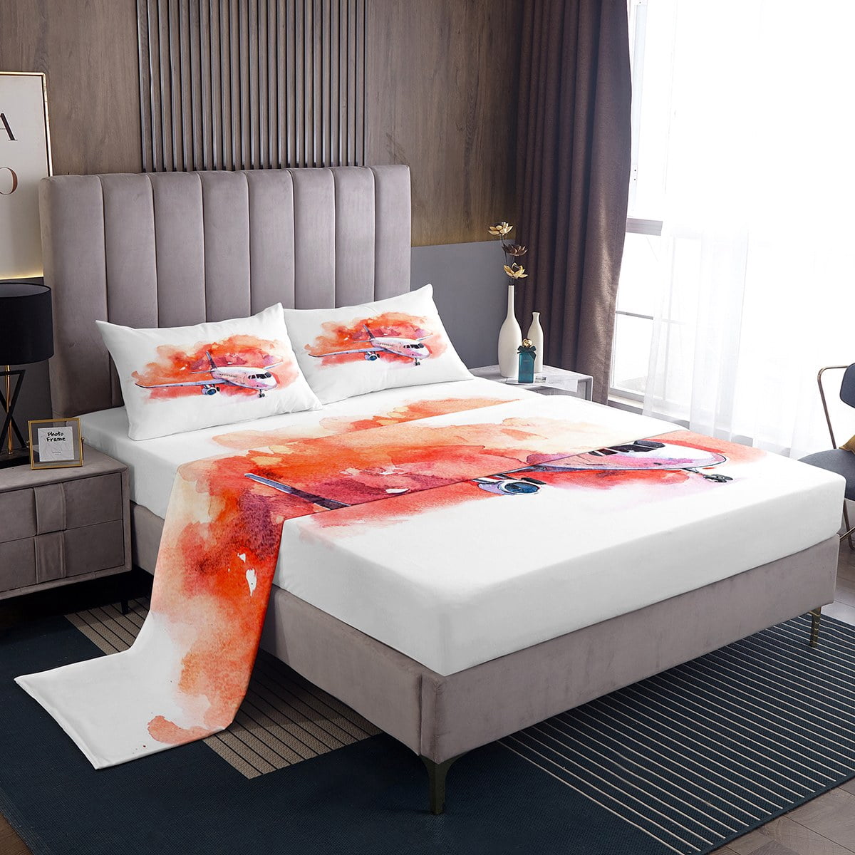 Erosebridal Airplane Bed Sheets Set Watercolor Gradient Aircraft Print ...