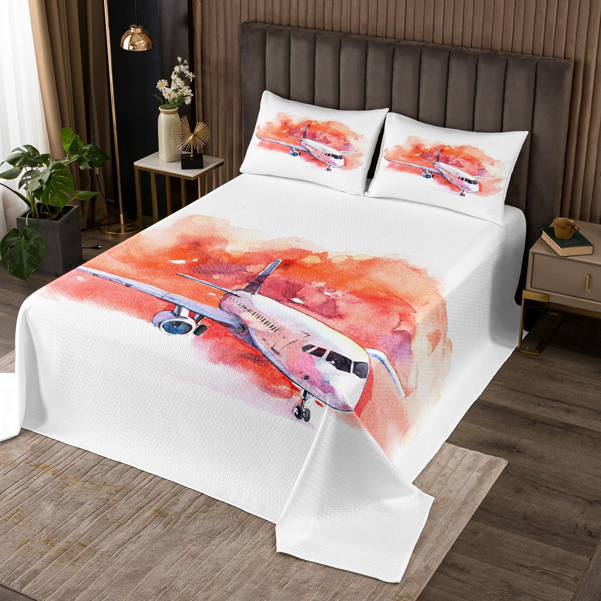 Erosebridal Airplane Bedspread Set Watercolor Gradient Aircraft Print ...