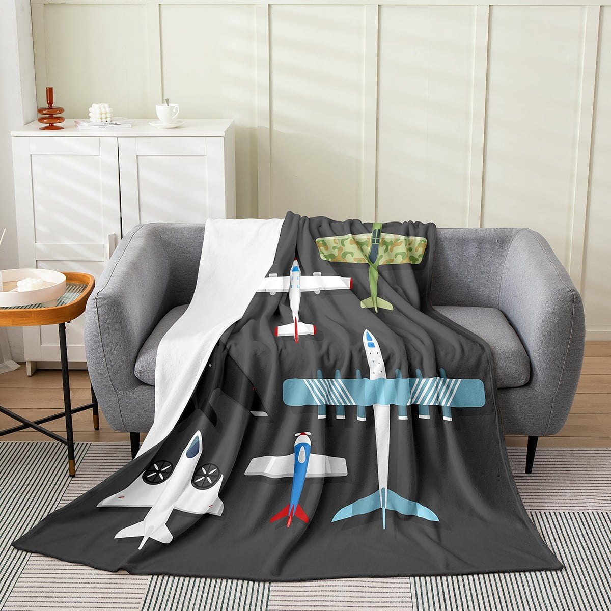 YST Airplane Blanket Vintage Aircraft Toddler Fleece Blanket,Fighter Plane Silhouette Throw ...