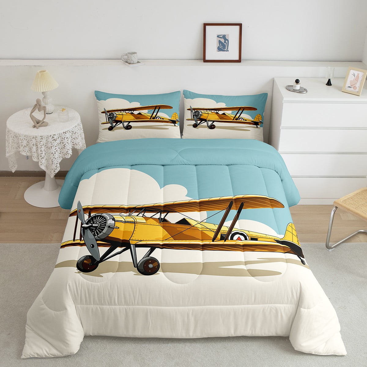 YST Airplane Comforter Set Twin Size for Boys Girls,Retro Aircraft ...