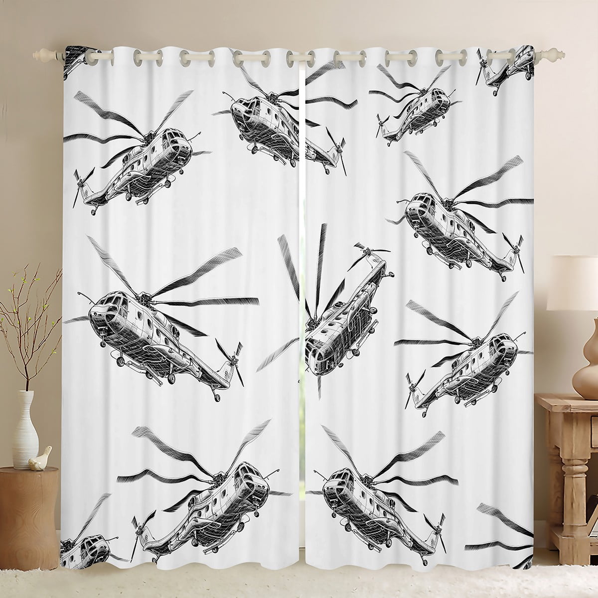 Airplane Curtains,Teens Aircraft 30%-50% Blackout Curtains,Hand Drawn ...